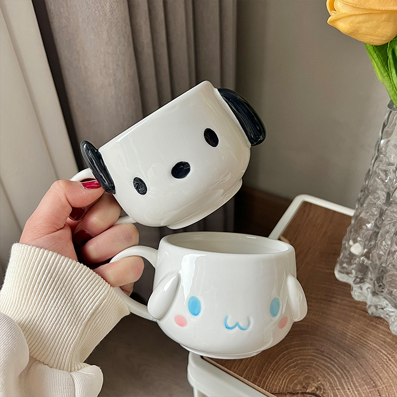 ins cute Tong fun dog big ears ceramic mug breakfast milk coffee cup ...