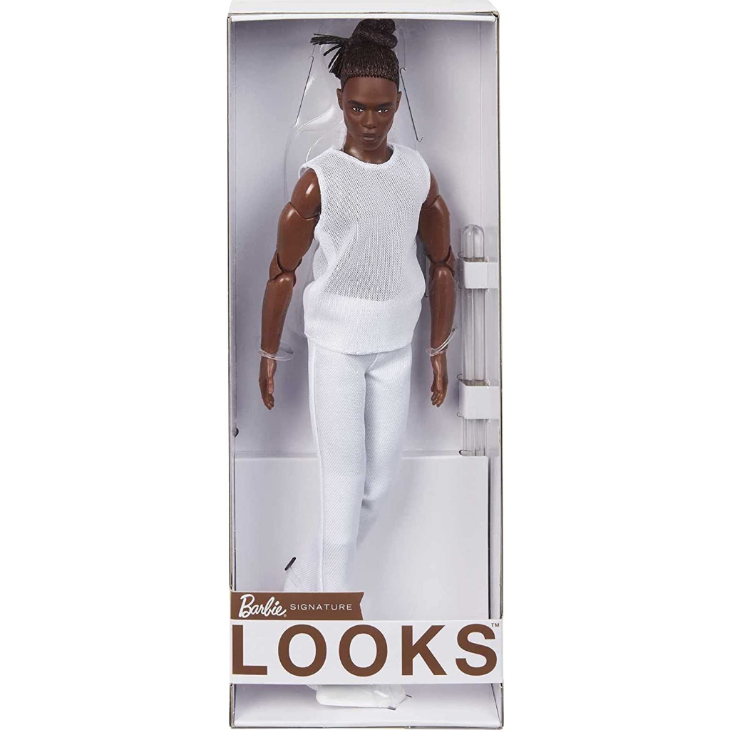Barbie Signature Looks Ken Doll (Brunette with Braids & Bun Hairstyle ...