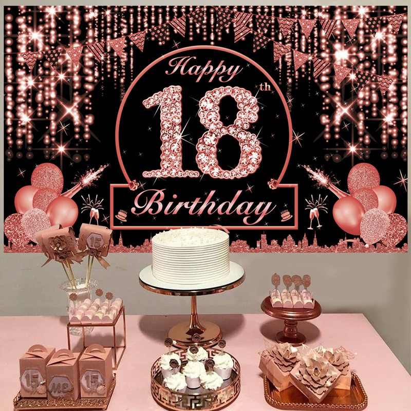 100X150CM 18/30/50th Rose Gold Polyester Backdrop Curtain Birthday ...