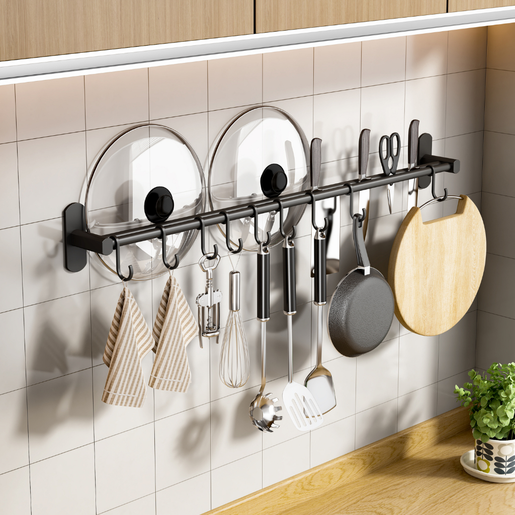 KAKUGU Aluminum Kitchen Rack with Hooks and Multi-functional Knife ...