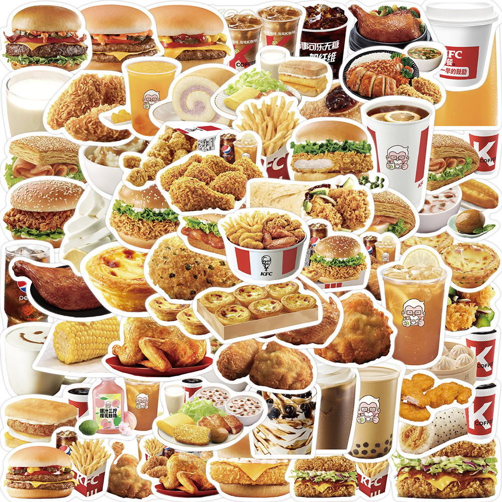 64PCS KFC Fried Chicken Hamburg Food Stickers For Laptop Phone Case ...