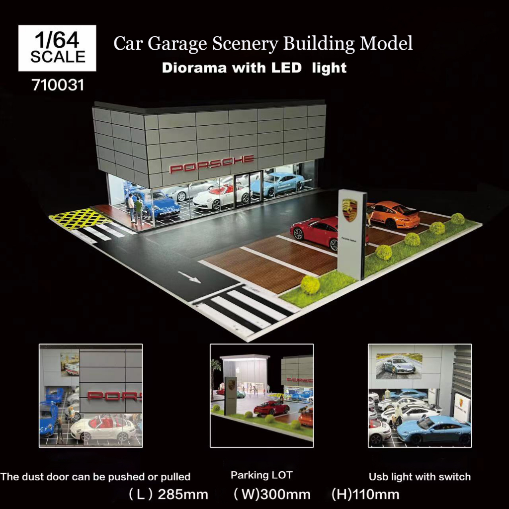 1:64 Scale Diorama Car Garage Model LED Lighting Car Parking Lot Model ...