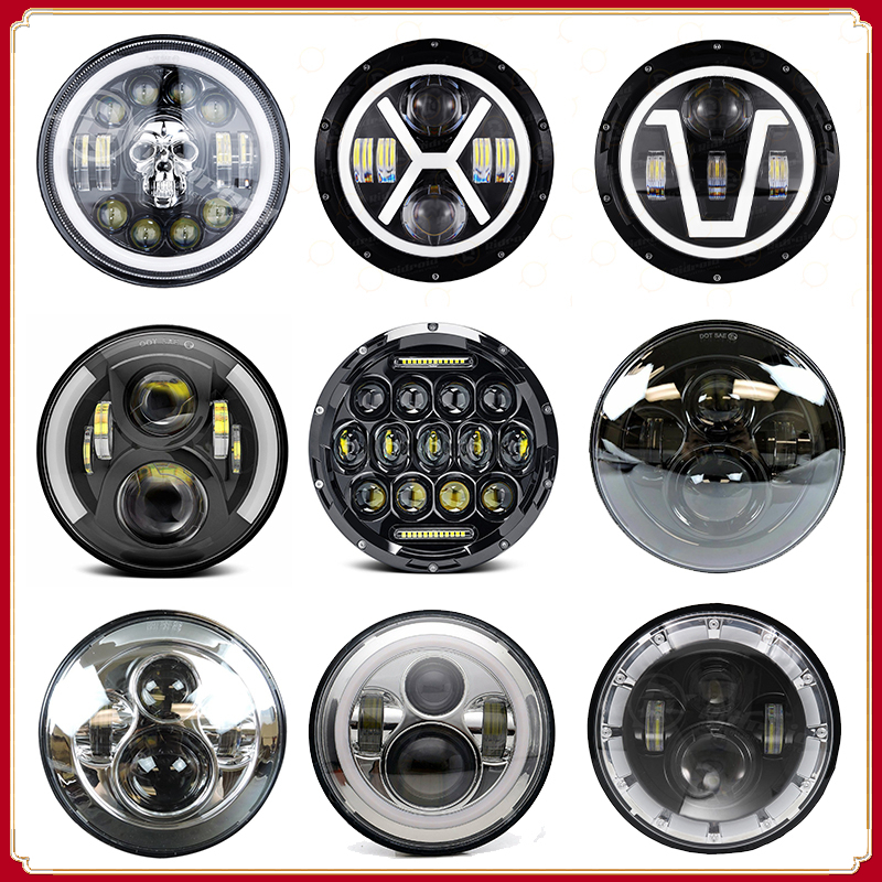 Motorcycle 7 Inch Led Headlight Retro Headlights White Light DRL Super ...