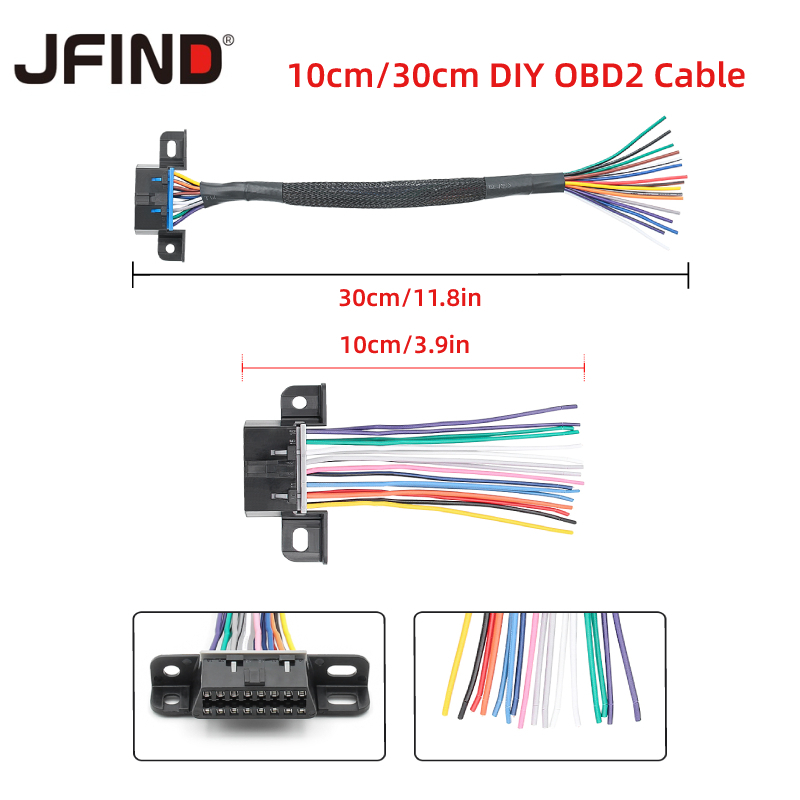 10cm/30cm DIY Connecting Cable 16pin Female Connector to Open OBD Cable ...