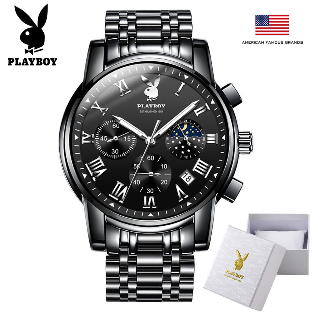 PLAYBOY Men Watch Official Moon Phase Chronograph Original Multi-Dial ...