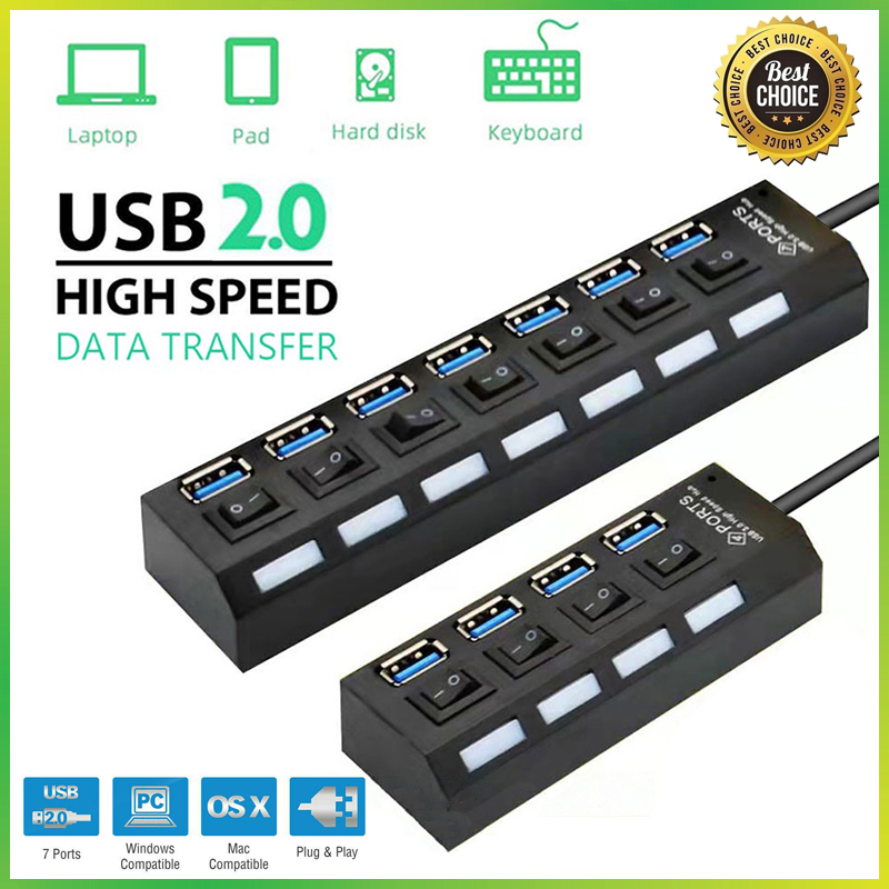 【Fast Delivery】High Speed 4 Port 7 Port USB 2.0 HUB Multi HUB Splitter ...