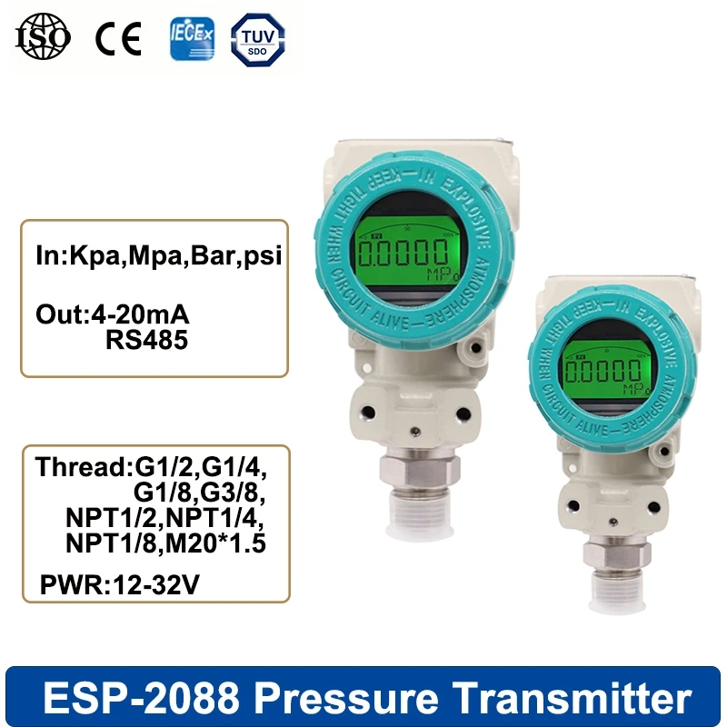 LCD Display 2088 Pressure Transducer Transmitter 4-20mA Output Range Inout -1-0-1000bar For ...