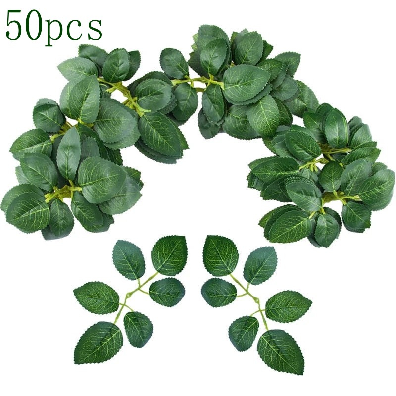 50pcs Bulk Rose Leaves Artificial Greenery Fake Rose Flower Leaves for DIY Wedding Bouquets ...