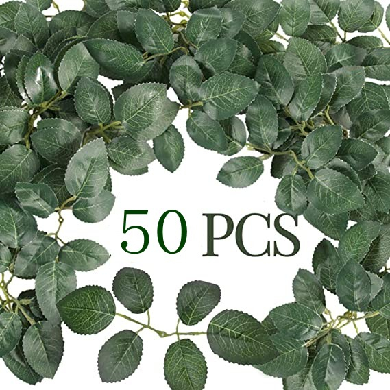 Artificial Green Leaves 50pcs Bulk Silk Greenery Fake Rose Flower Leaves for DIY Wedding,Baby ...
