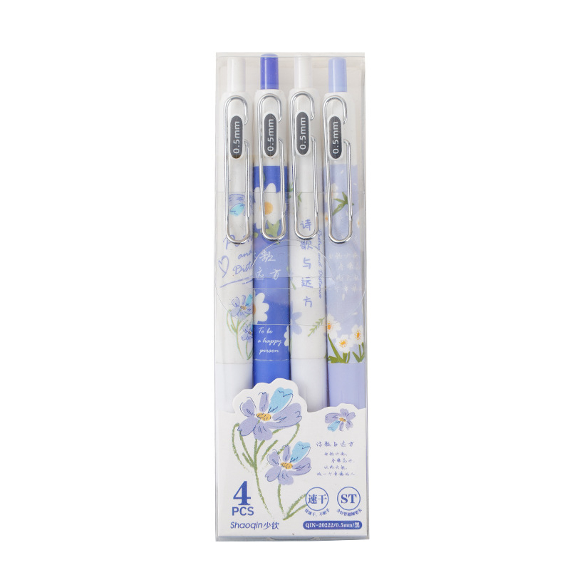 4Pcs/set Rose 0.5mm Black Gel Pen High Color Press Ball Point Pen Quick ...