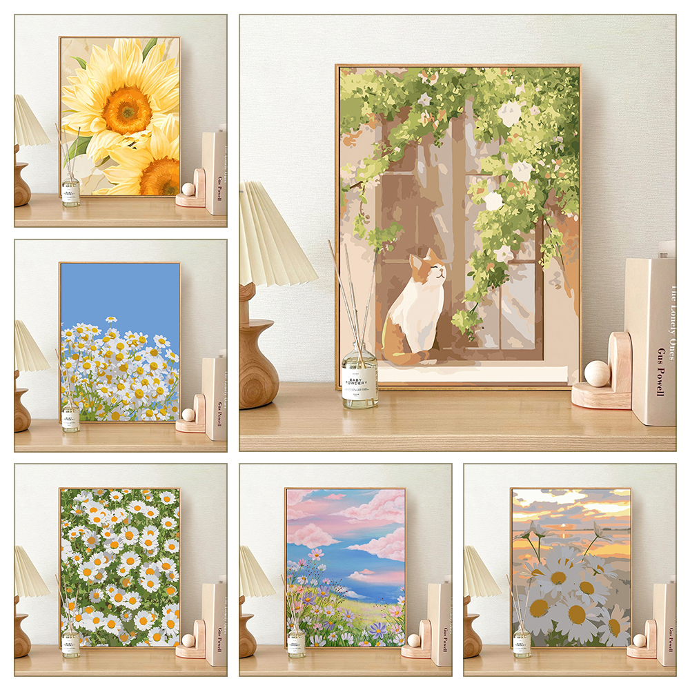 【ORFON】Paint By Number 30*40/40*50cm ready frame Healing Flower/Little Daisy/Sunflower/Color ...