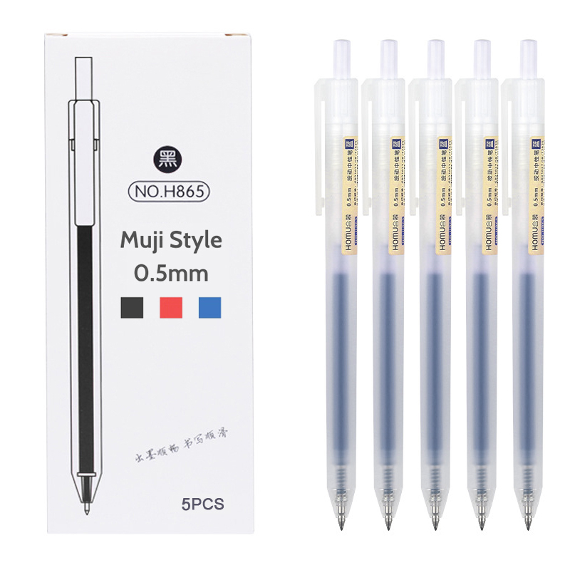 5Pcs/set MUJI Style Ballpoint Pen Gel Ink Black Tip 0.5mm Smooth ...