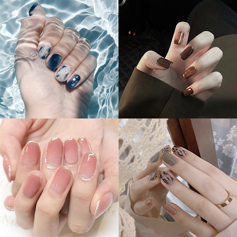 (Free Glue) 24pcs Fake Nail Cute Short nail long nail Fresh Nail ...