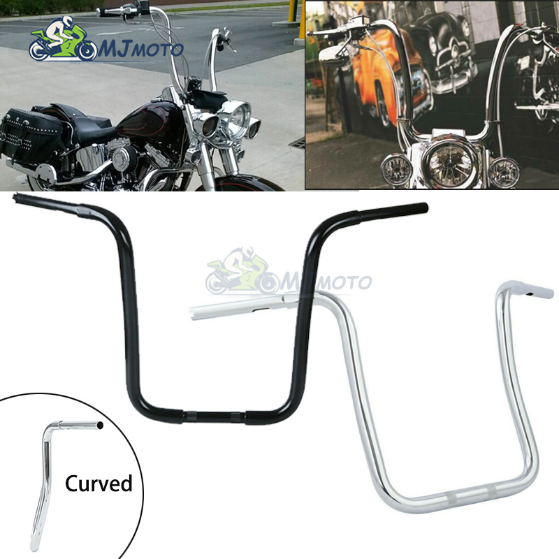 Motorcycle 18" inch Rise 1-1/4" Ape Hanger Curved Handlebar For Harley ...