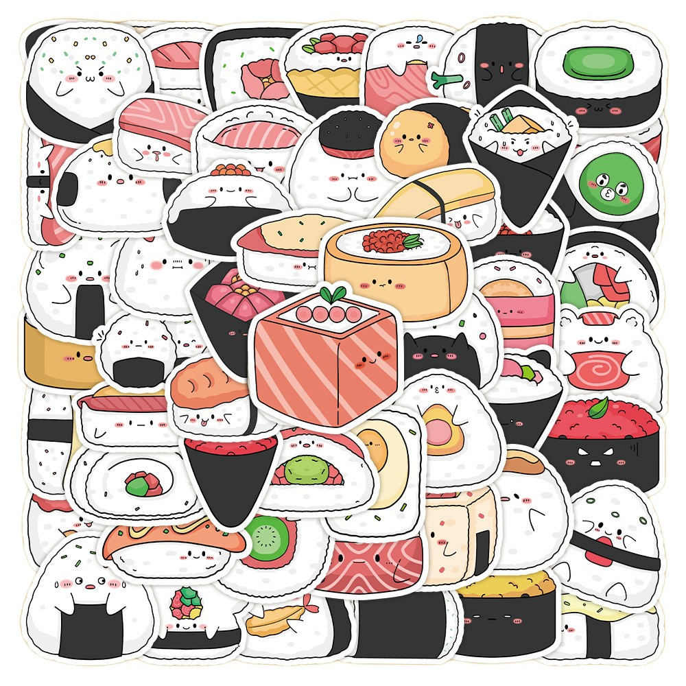 60PCS Cartoon Japanese Food Cute Sushi Stickers for Notebook Water ...