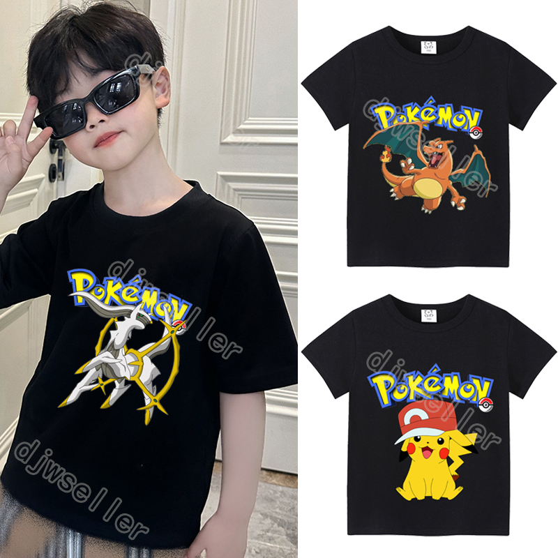 Pokemon Kids Summer T-shirt Black Pikachu Boy Girl Top Short Sleeve ...