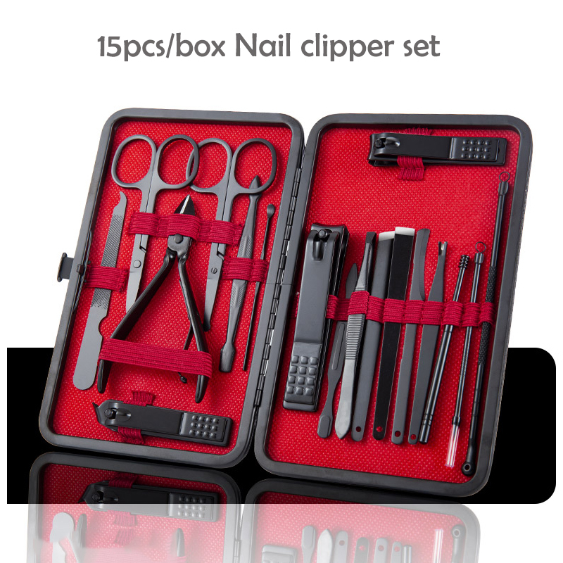 15 pieces Black Manicure Tool Beauty Set Manicure Manicure Nail clipper ...