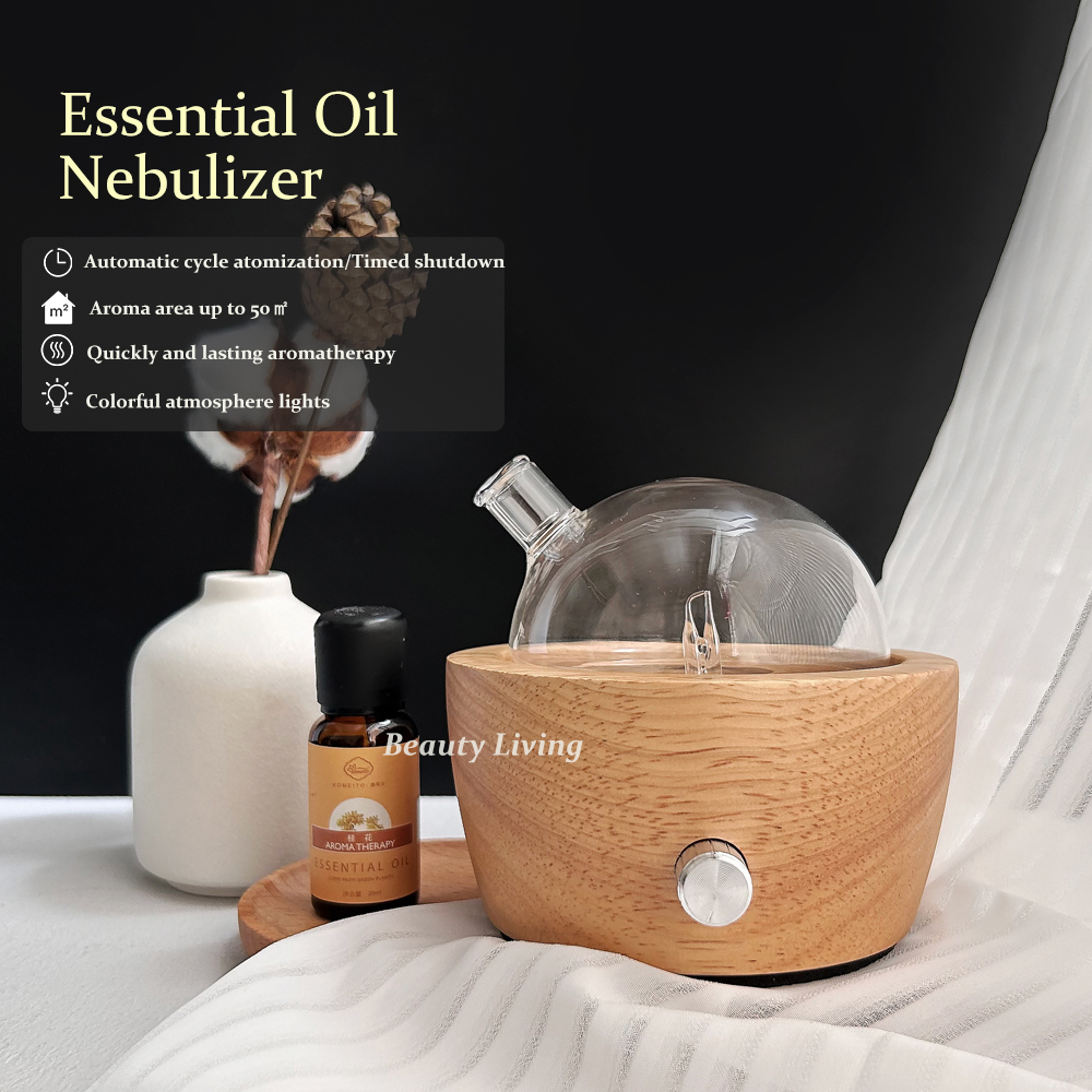 Waterless Essential oil Aromatherapy Diffuser with Wood and Glass ...