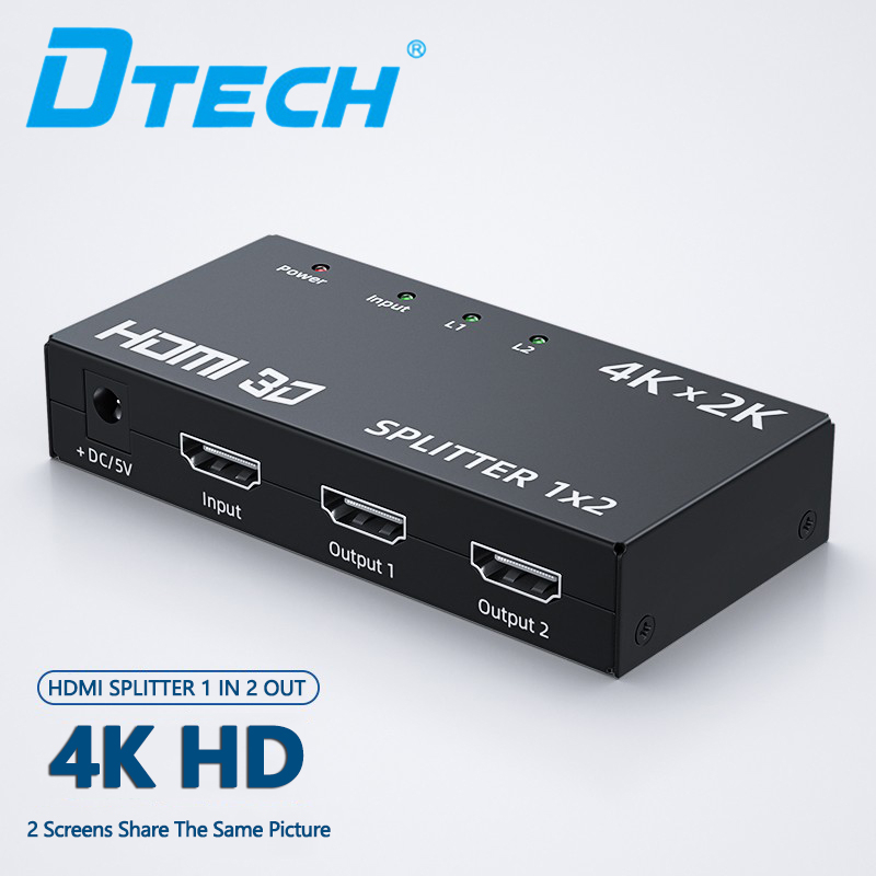 DTECH 4K HDMI Splitter 1 in 2 Out High Speed Ultra HD 4K30Hz 3D Full HD ...