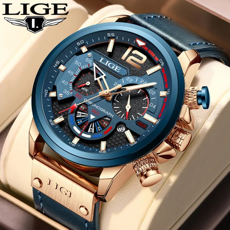 LIGE Original Men Watch Luxury Waterproof Quartz Wristwatch Luminous ...
