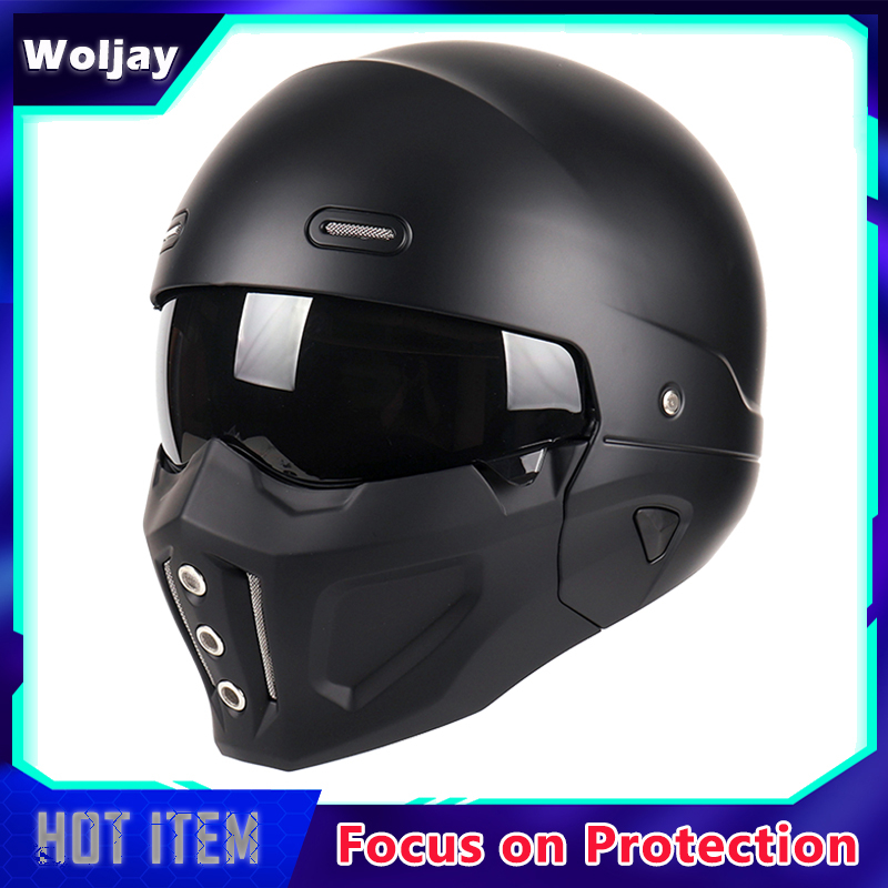 Motorcycle Helmet Detachable Retro Half Helmet Harley Motorbike Full ...