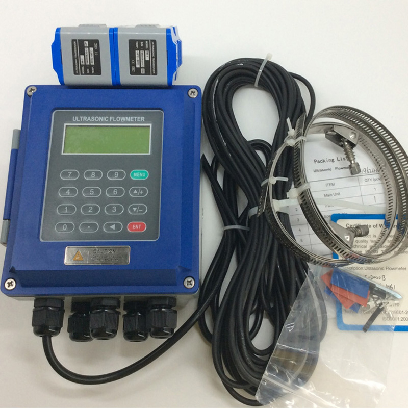 TUF-2000B Wall Mounted Clamp On Ultrasonic Flowmeter RS485 MODBUS Digital Water Liquid Flow ...