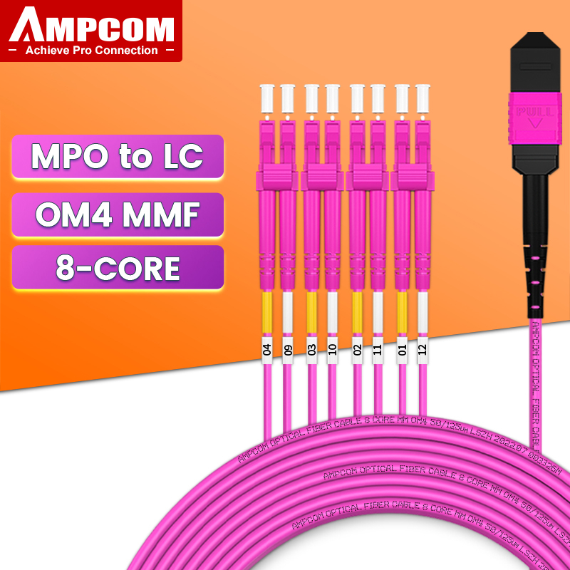 AMPCOM MPO/MTP to LC Fiber Breakout Cable OS2 OM3 OM4 8/12 Cores Single ...