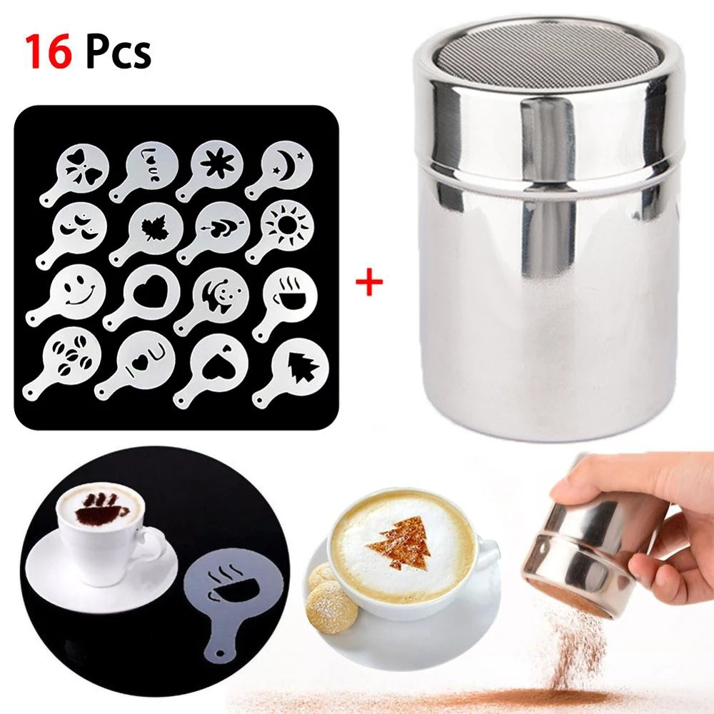 Kit with 16 Molds Stencil Barista To Decorate Coffee Dessert Cake Hot ...
