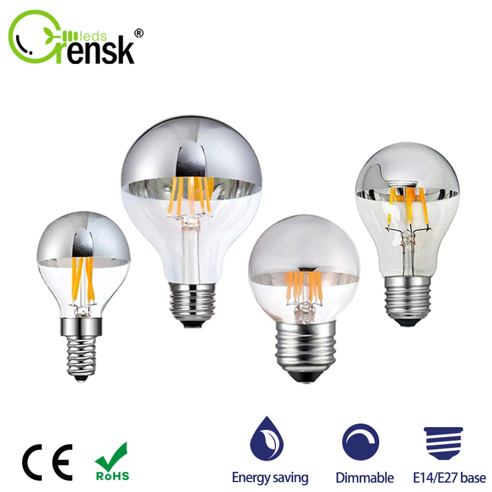 Creative E14 E27 Silver Chrome LED Edison Bulb G45 G95 4W 6W Dimmable ...