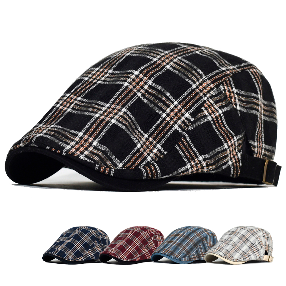 Spring Summer Plaid Newsboy Caps Breathable Mesh Outdoor Casual Beret ...
