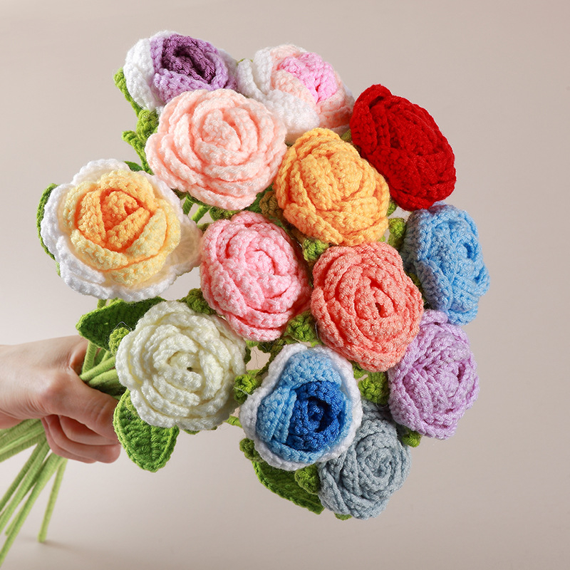 Finished Handmade Crochet Woven Gradient Rose Bouquet Bridal Bouquet ...