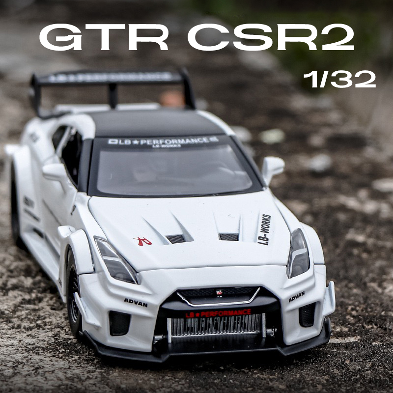 【RUM】1:32 Scale Nissan GTR CSR2 Alloy Car Model Light & Sound Effect ...