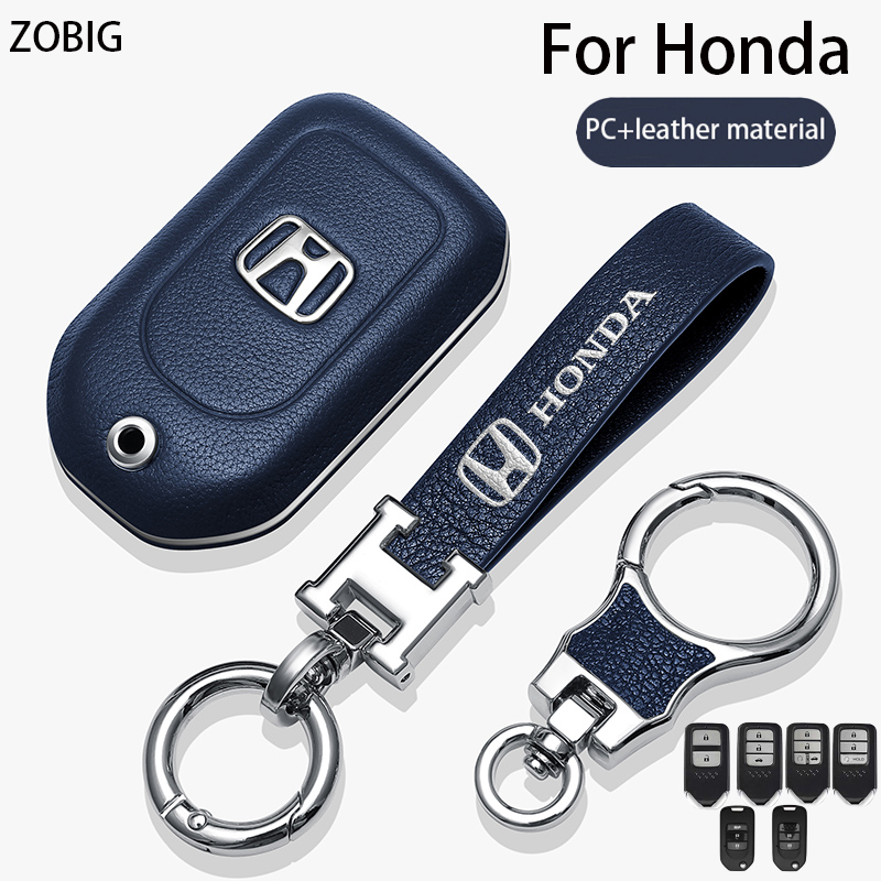 ZOBIG Leather Key Fob Cover for Honda Car Key Case Shell with Keychain ...