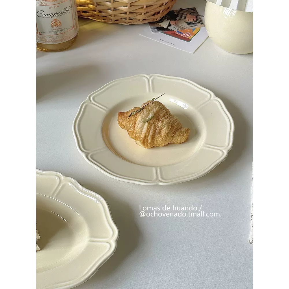 ins Cream Ceramic Western Dinner Plate Dessert Cake Plate Oval retro ...