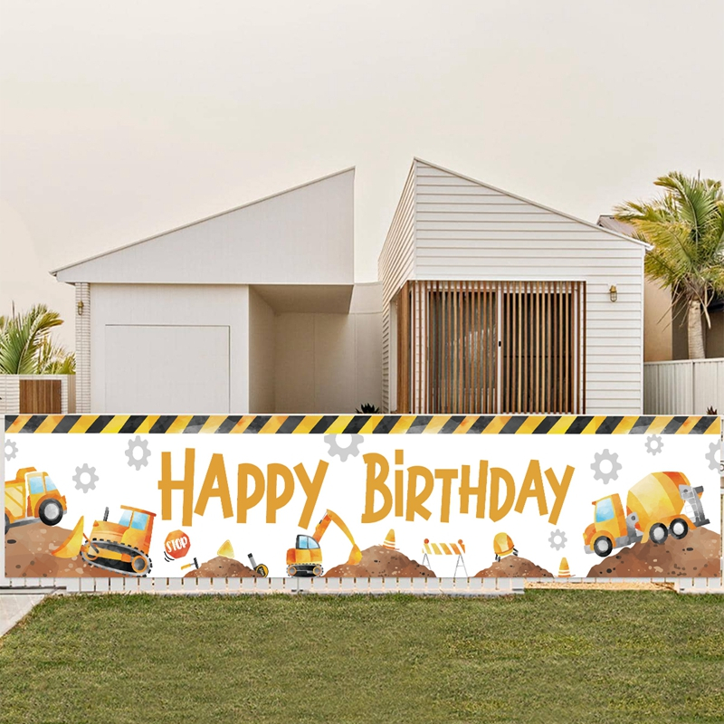 35*180CM Engineering Happy Birthday Banner Construction Theme Polyester ...