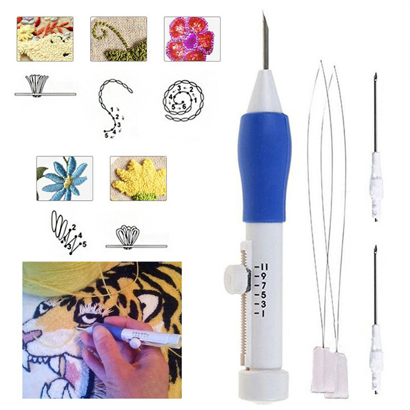 Russian Embroidery Pen 3 Needles 2 Threaders Craft Tool Punch Needle ...