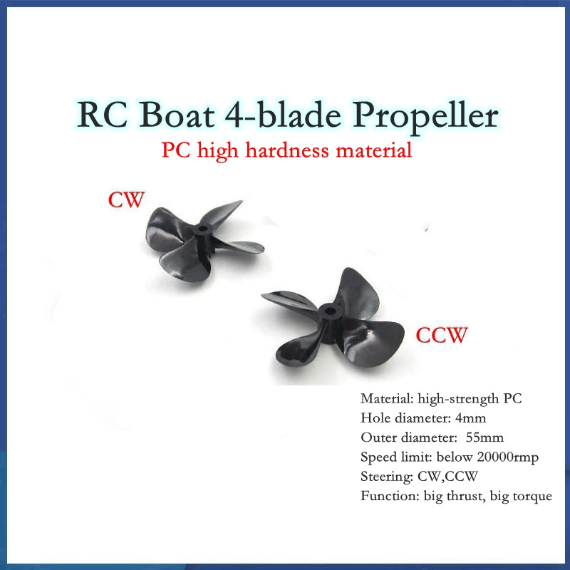 RC Boat 4-Blade Propeller 55mm Prop PC Hole 4mm High hardness CW CCW ...