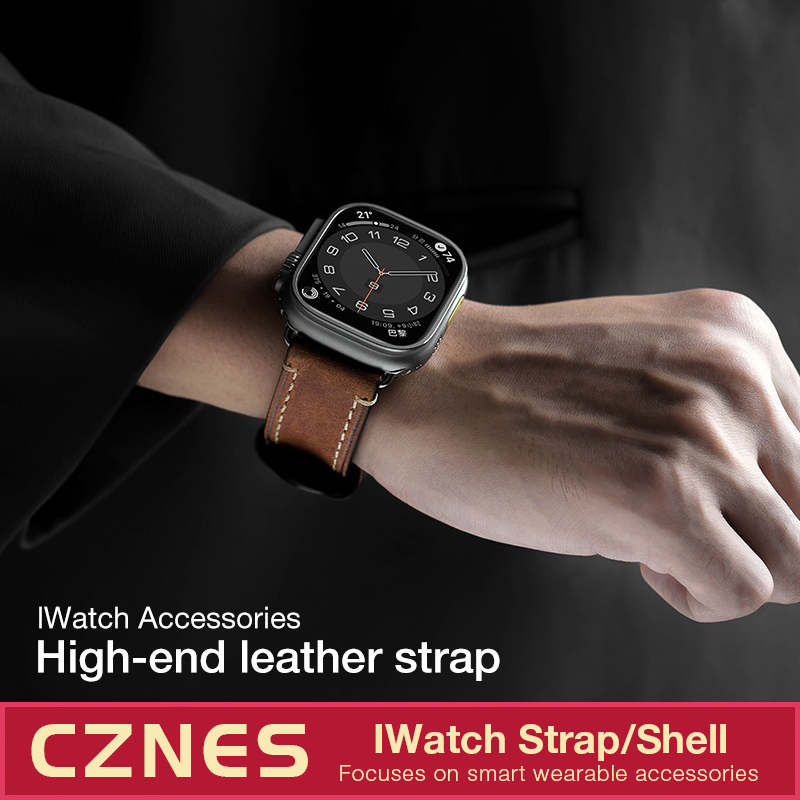 [Ready Stock] iwatch Men Wax Leather Genuine Leather Strap S9/S8/ultra ...