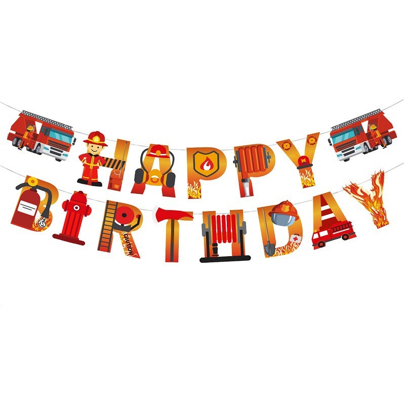 Fire Truck Banner Ladder Firefighter Boy Birthday Bunting Garland Party ...