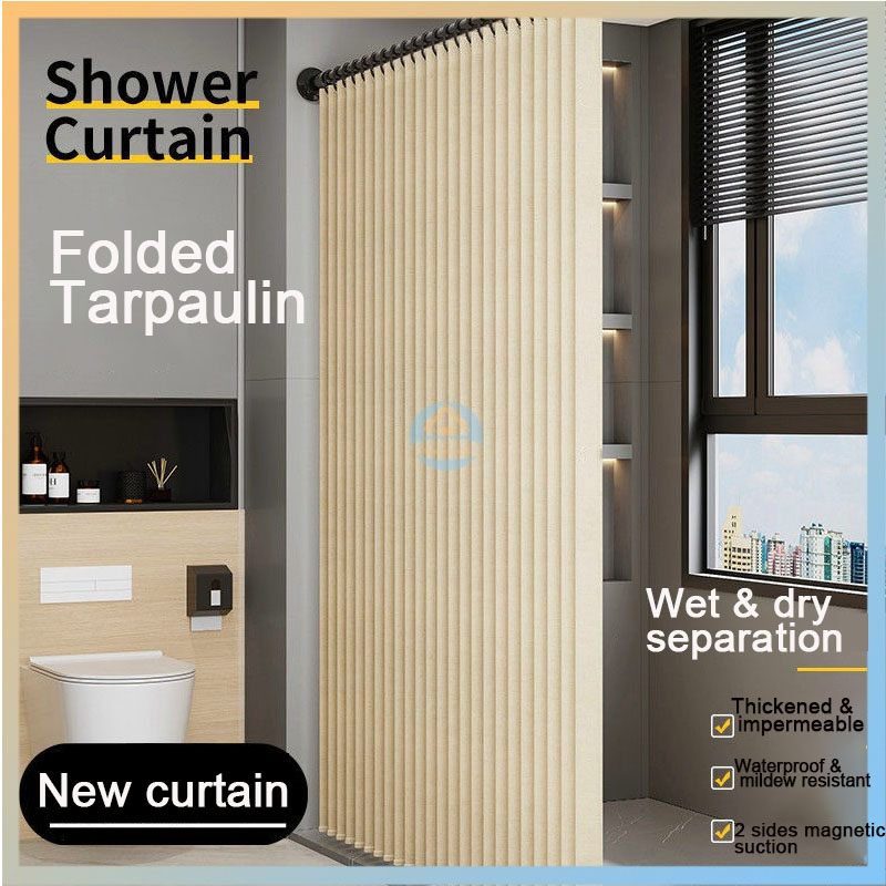 Invisible folding shower curtain Magnetic curtain non-perforated ...