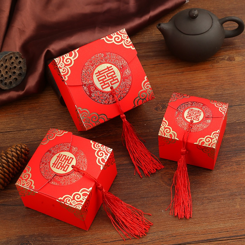 10 pieces Red Candy Box Wedding Gift Boxes with Tassel Chinese Wedding ...
