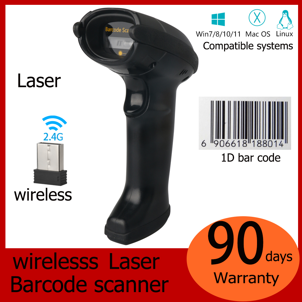 Barcode Scanner Wireless USB Barcode Reader, Laser 1D Barcode Gun, 2D ...