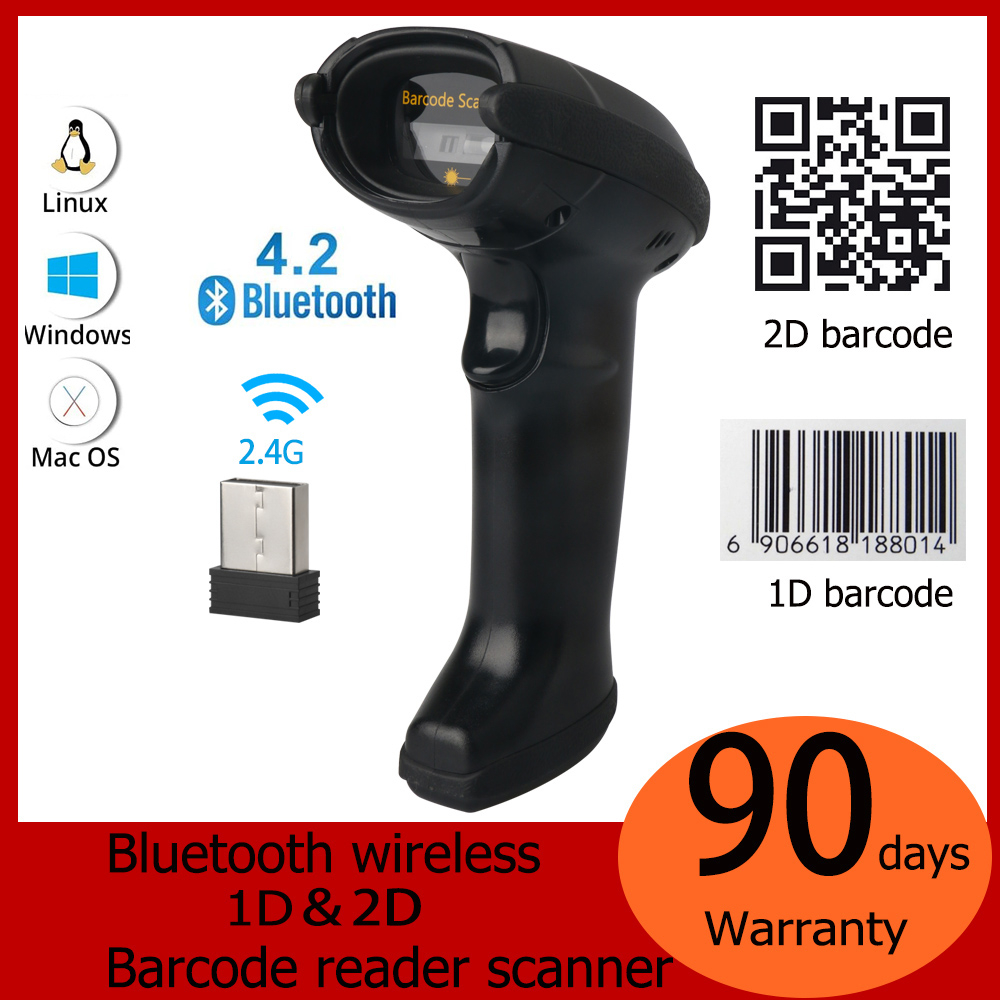 Barcode Scanner Wireless USB Barcode Reader, Laser 1D Barcode Gun, 2D ...