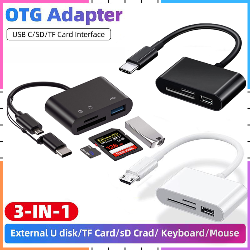 【Ready Stock】3 In 1 USB C Card Reader Type C Micro USB OTG SD/TF U Disk ...