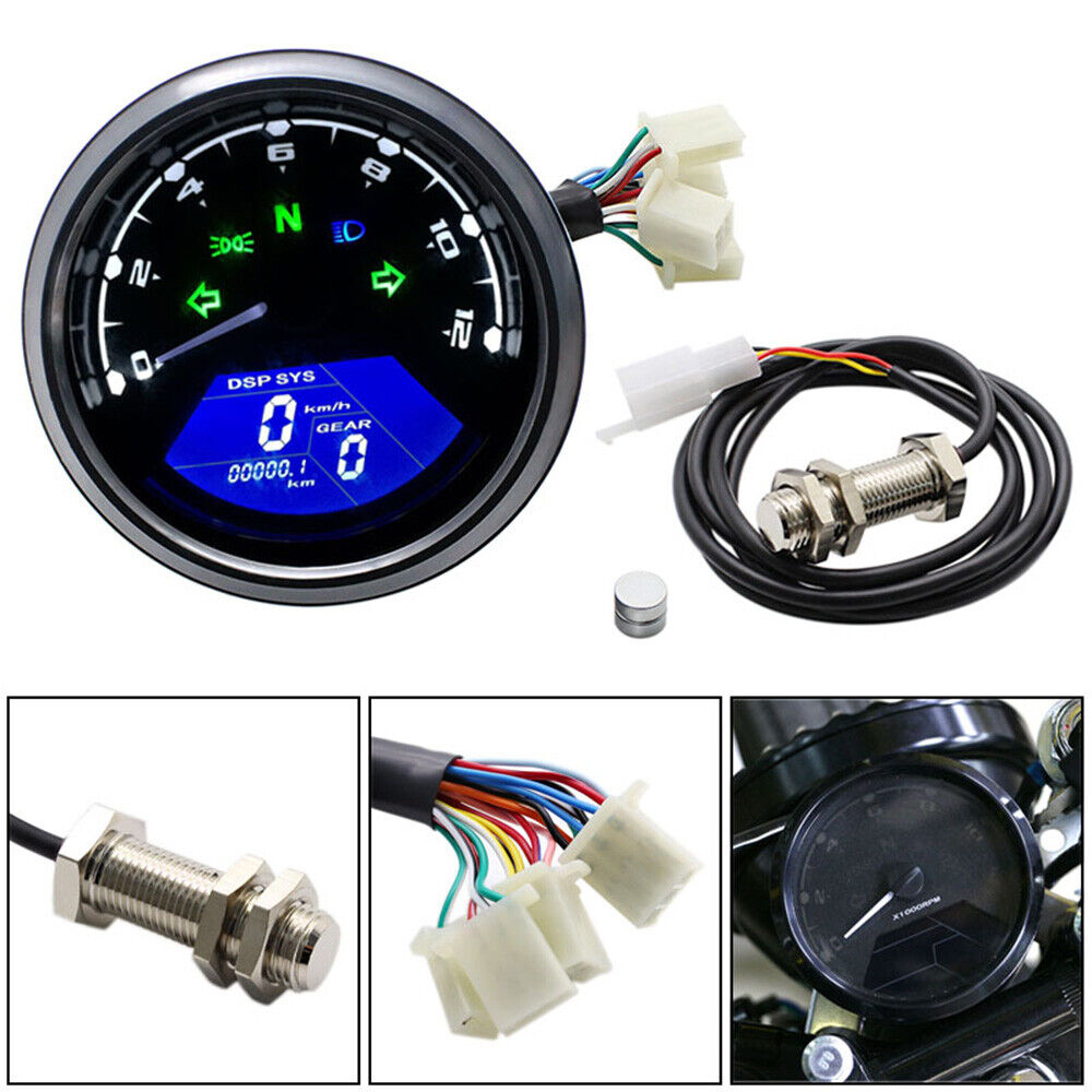 Universal LCD Digital Motorcycle Speedometer Tachometer For Cafe Racer ...