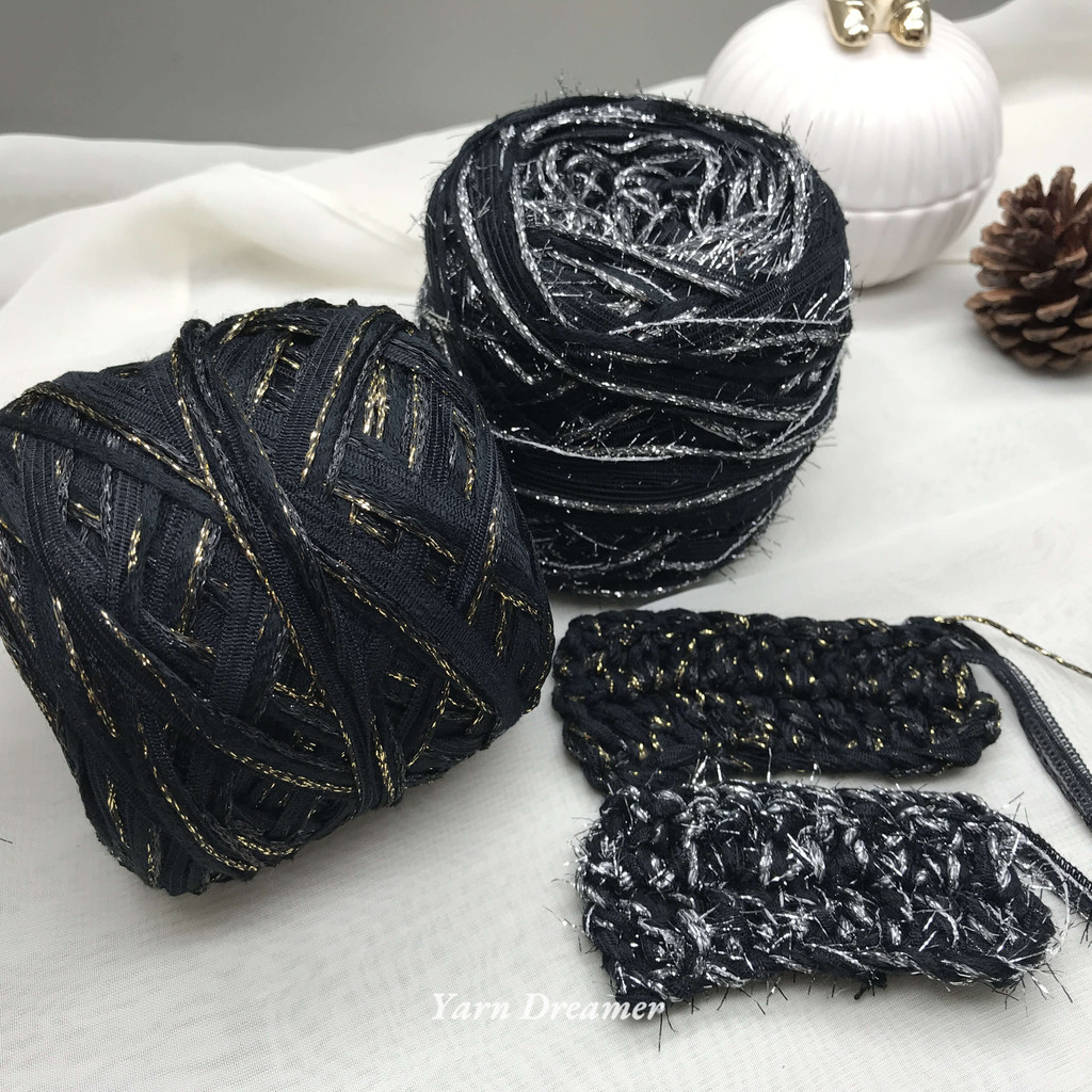 Benang campuran Golden & Silver Black Mixed Yarn Wool Yarn Knitting ...