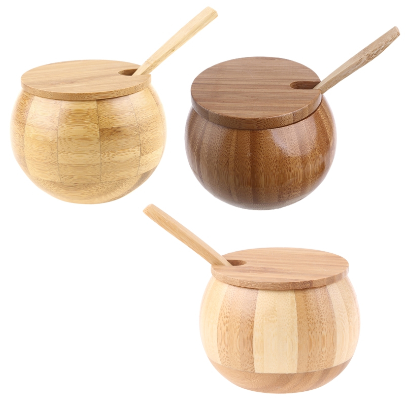 Natural Wooden Salt Box Spice Jar Sugar Bowl Pepper Box Salt Seasoning Container Storage With ...