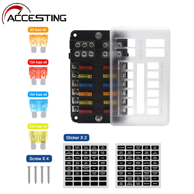 Auto 6 Way 12 Way Fuse Box Plastic Cover Blade 12V 32V Fuse Holder RV ...