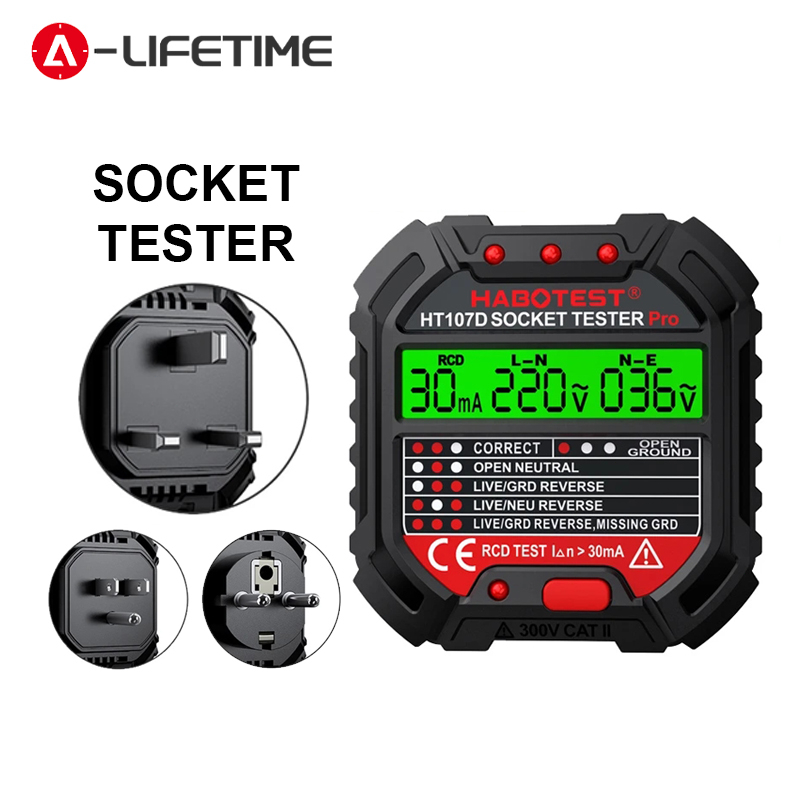 HT107 Socket Tester with Voltage Display 90-250V Outlet Tester ...