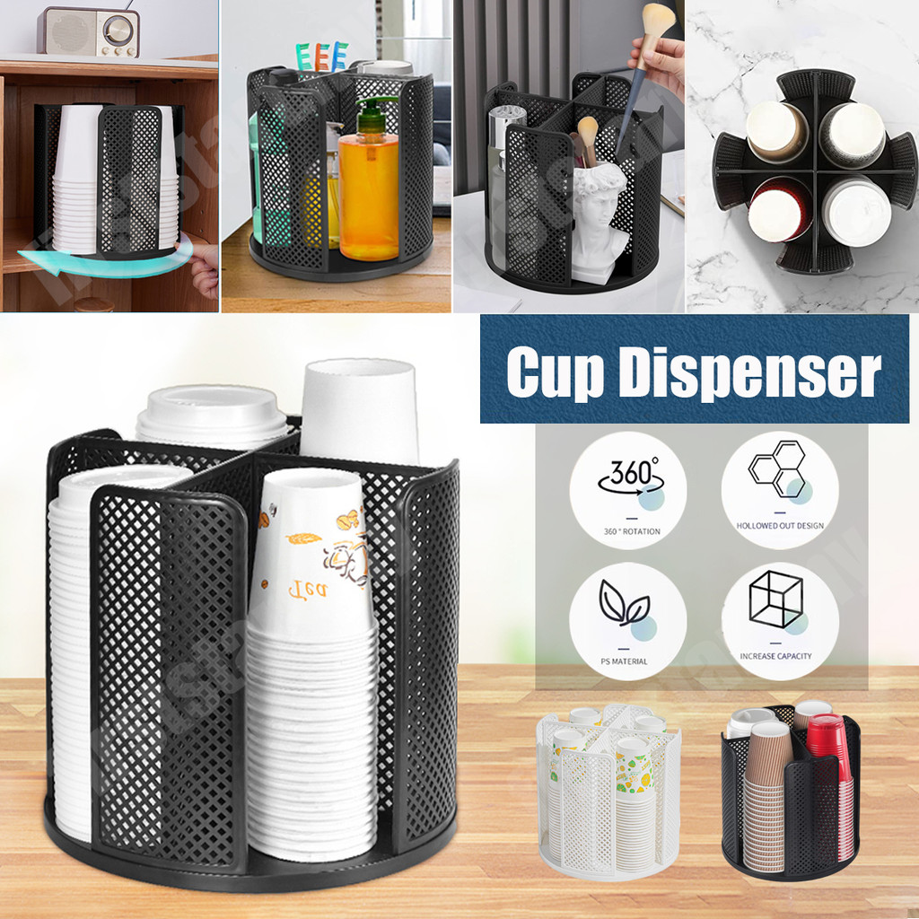 Cup Dispenser 360° Rotatable 4 Compartment Cups and Lids Holder ...